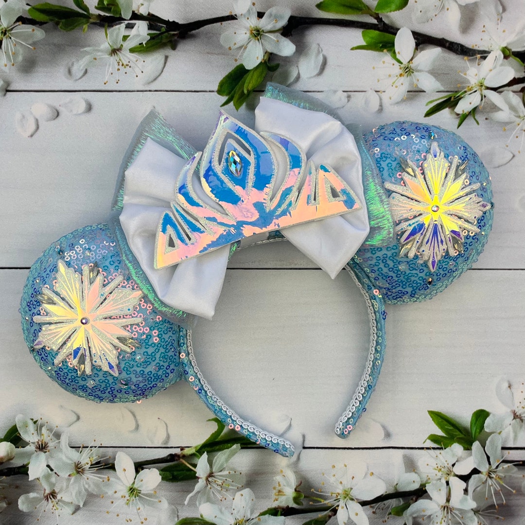 Snow Queen Mouse Ear Headband With Crown and Beautiful Double Bow Can ...