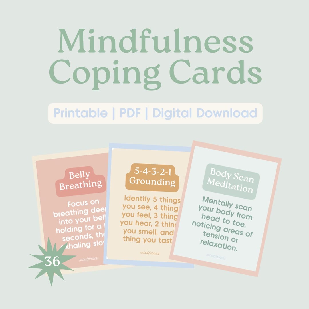 Mindfulness Coping Cards - 36 Printable Cards - Self-help - CBT ...