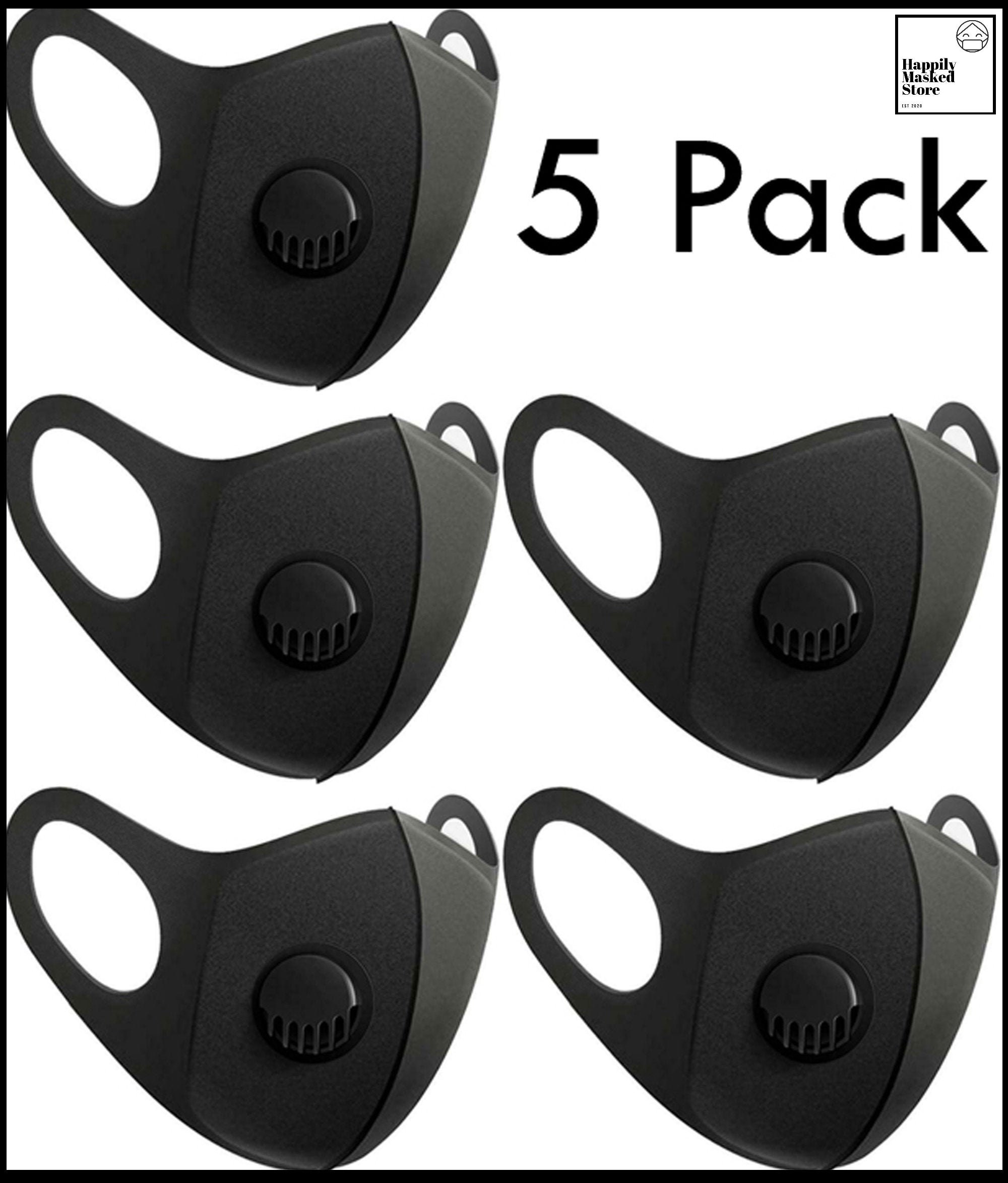 Pack of 5 Face Mask With Valve Black Reusable Washable Anti | Etsy