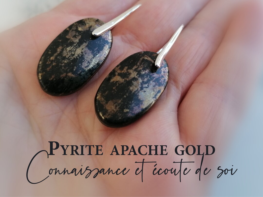 APACHE GOLD PYRITE Earrings, Unique Model, Semi-precious Natural Stone ...