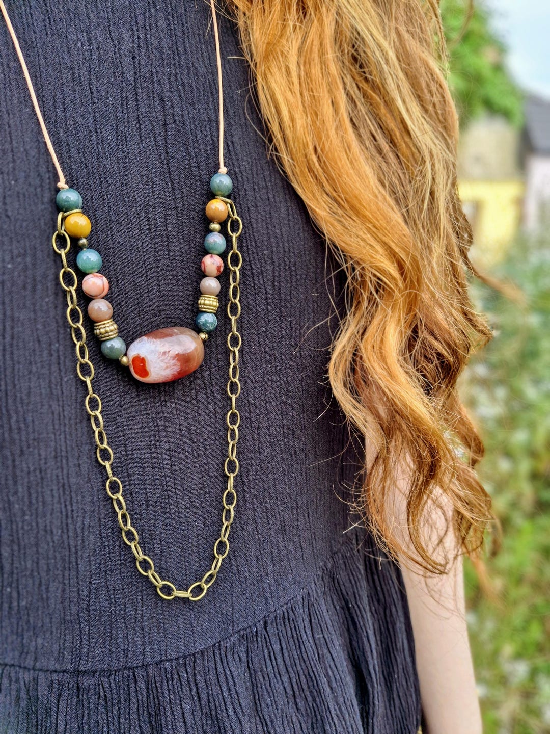 AIR and FIRE RUNES... Viking Talisman Necklace in Semi-precious Natural ...