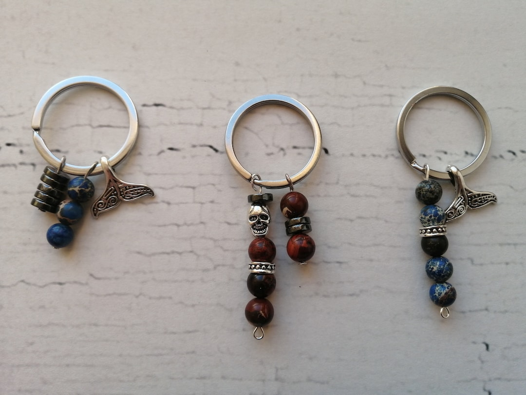 MEN'S Key Ring in NATURAL STONE, Pirates, Navy or Gladiator Inspiration ...