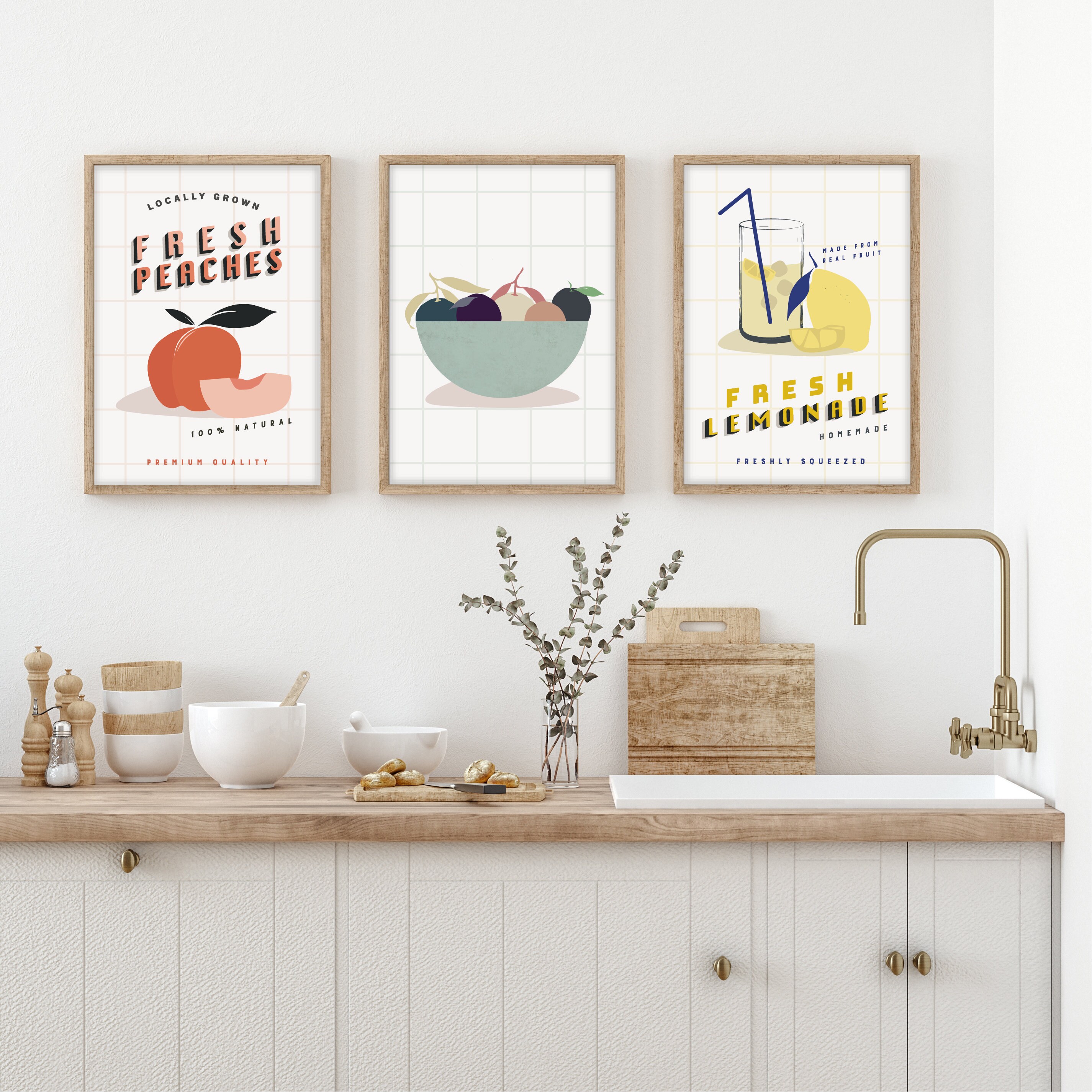 Fresh Peaches Poster Retro Art Fruit Print | Etsy