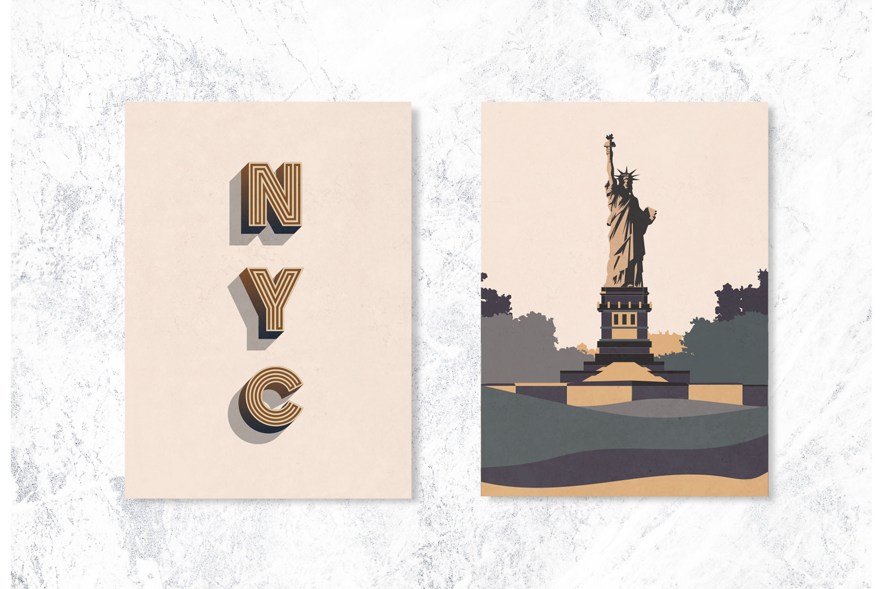 Set of 2 New York Posters Typography NYC Statue of | Etsy