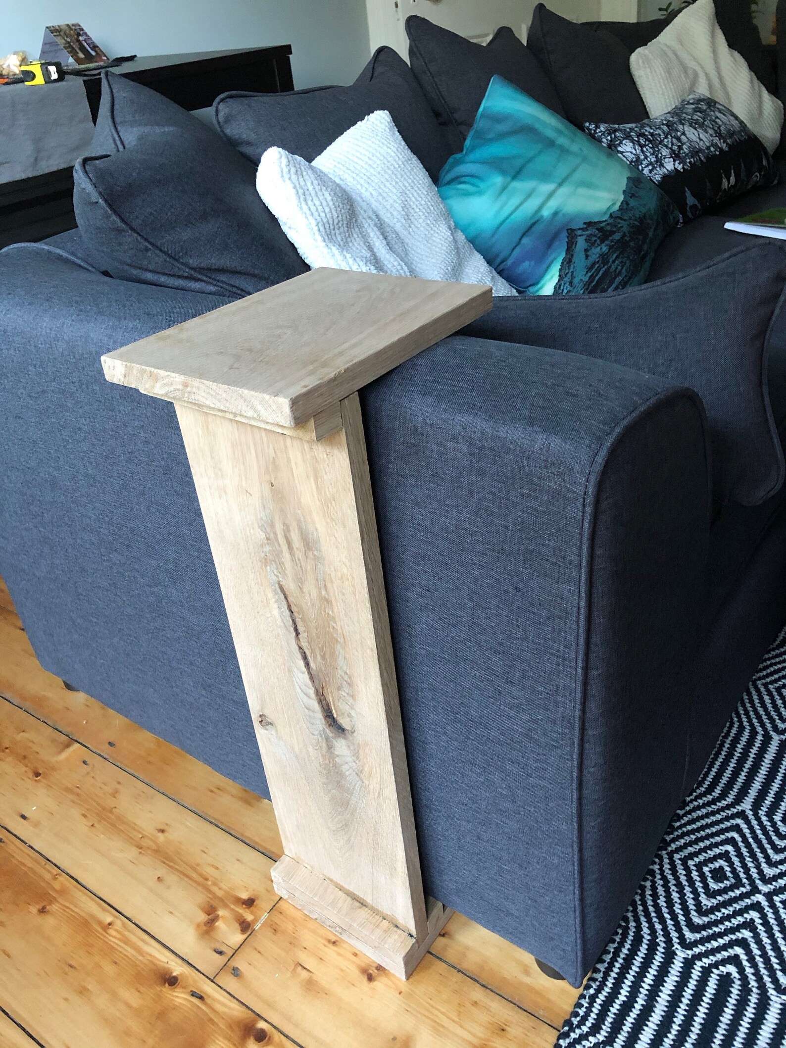 Freestanding Sofa Side Table | Solid Oak Pedestal | Slim Floor Standing ...