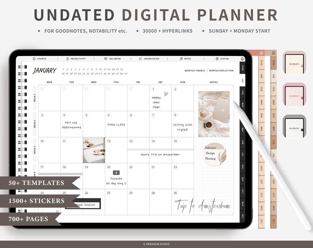 UNDATED Digital Planner, Goodnotes Planner Notability iPad Planner ...