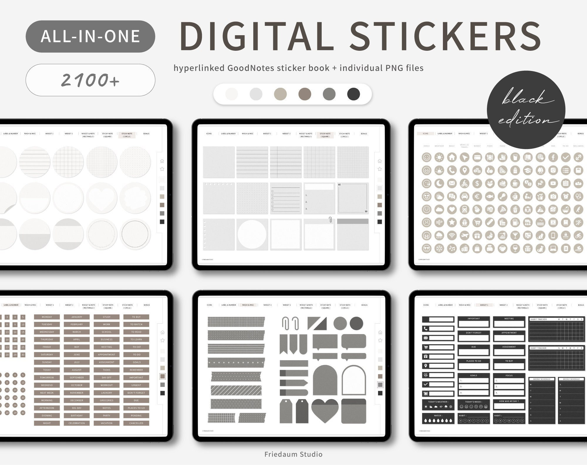 Digital Stickers Set Black Edition Digital Planner - Etsy