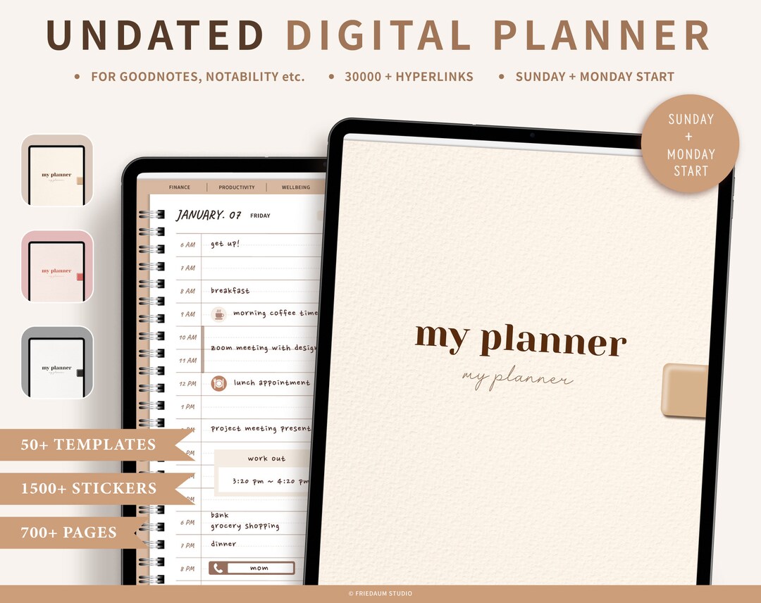 Digital Planner UNDATED Planner With Hyperlinks Goodnotes - Etsy