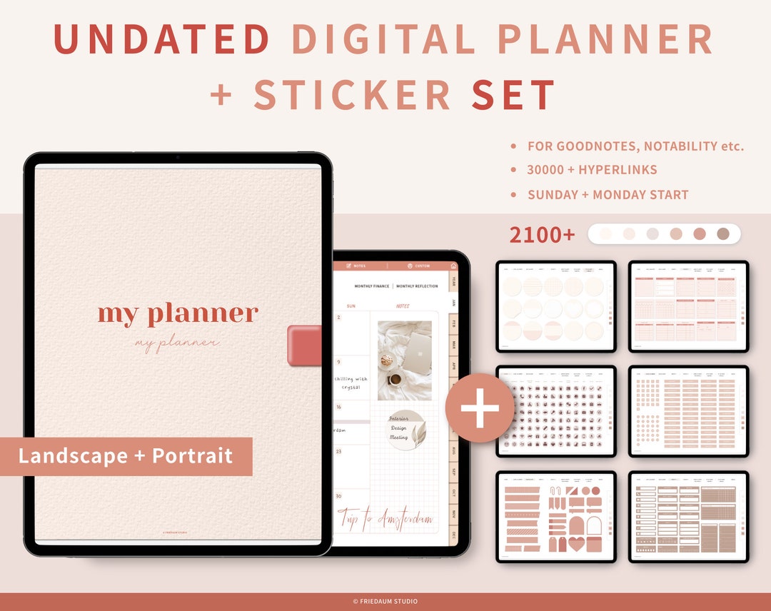 UNDATED Digital Planner, Lovely Pink Life Planner, iPad Notability ...