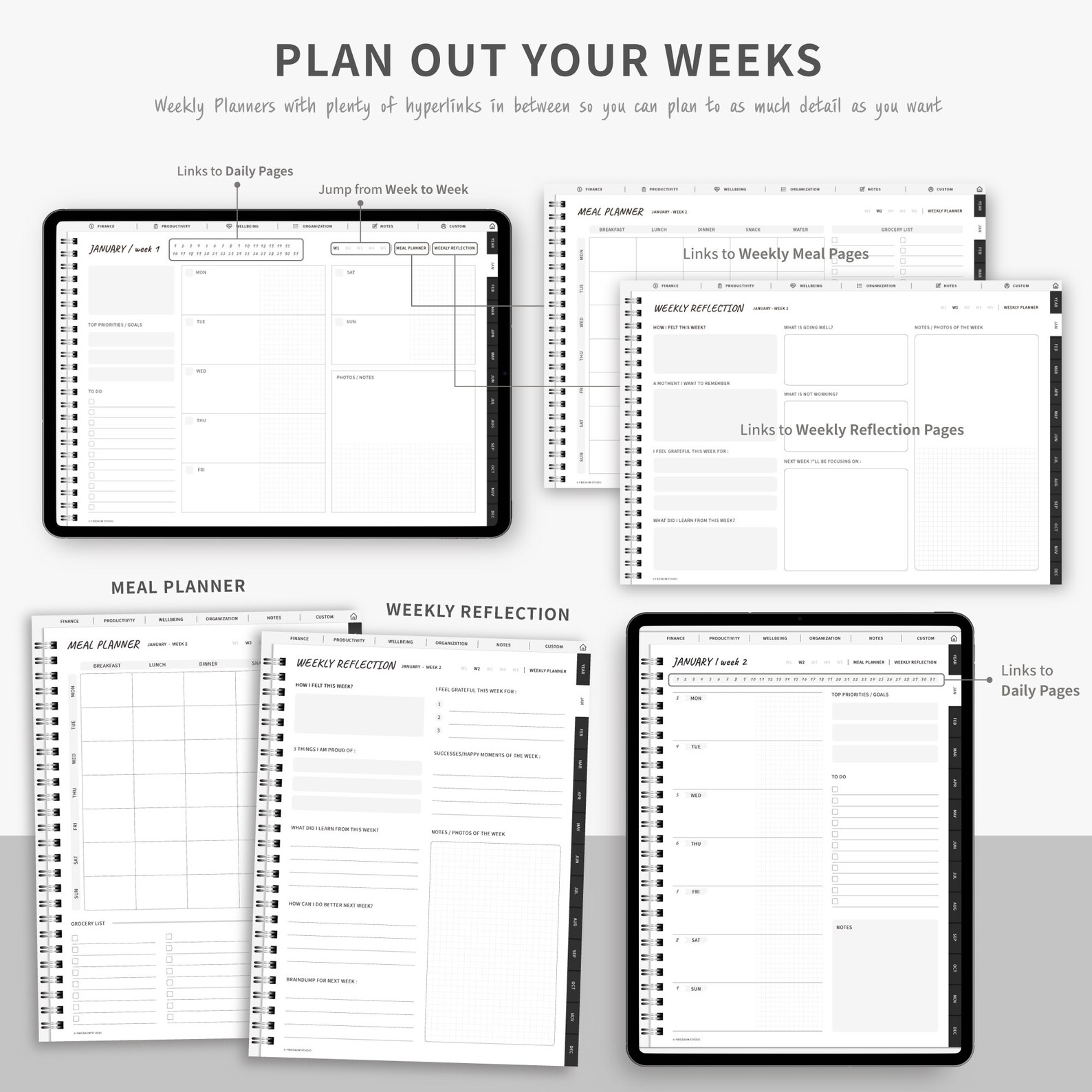 UNDATED Digital Planner, Minimalist Black Life Planner, iPad Notability ...