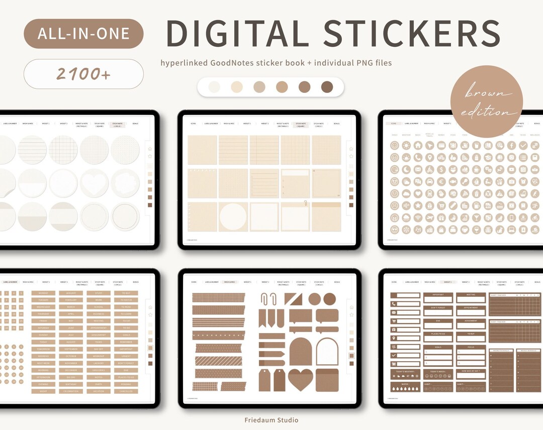 Digital Stickers Set | Brown Edition | Digital Planner Stickerbook for ...
