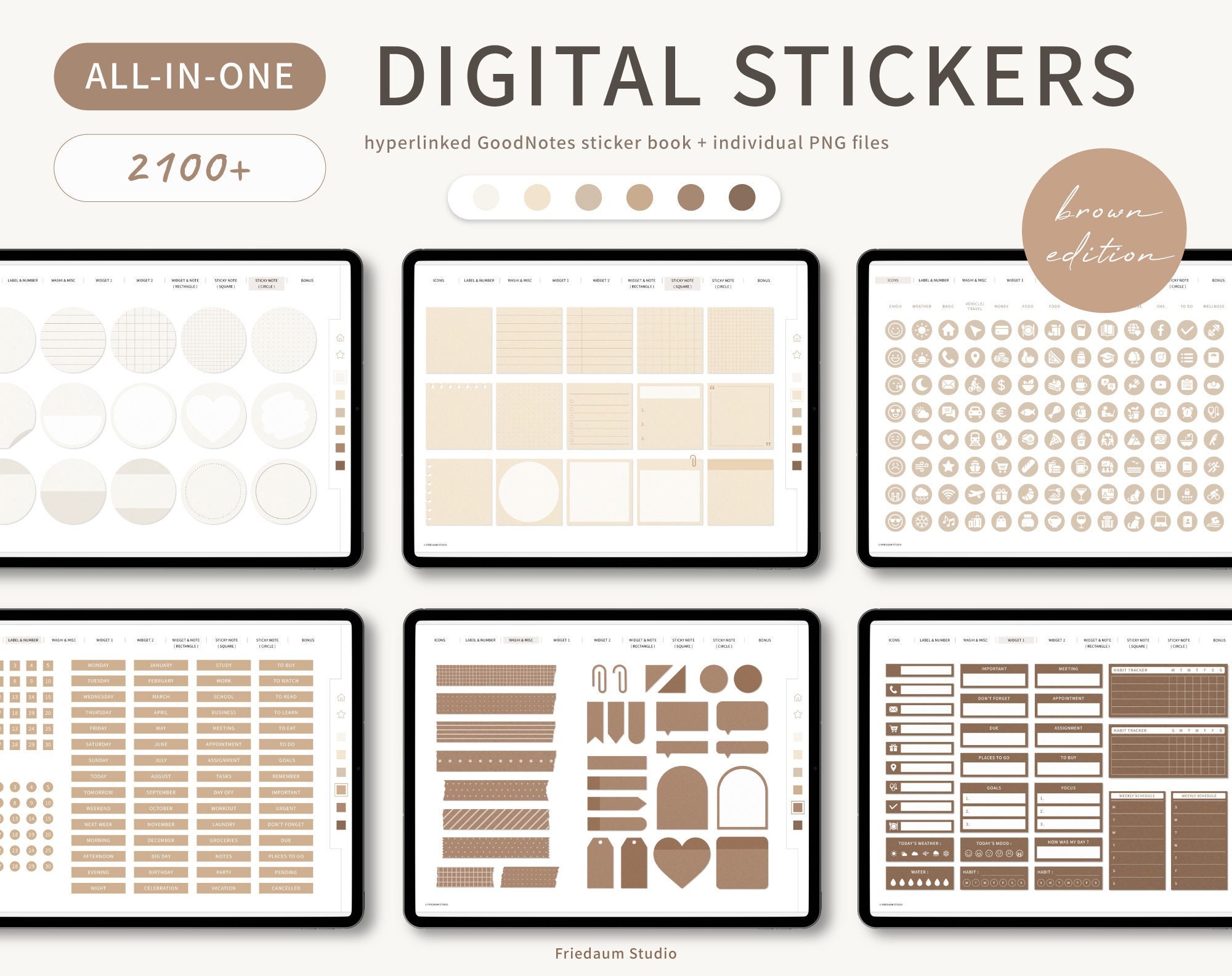 Digital Stickers Set Brown Edition Digital Planner Stickerbook for ...
