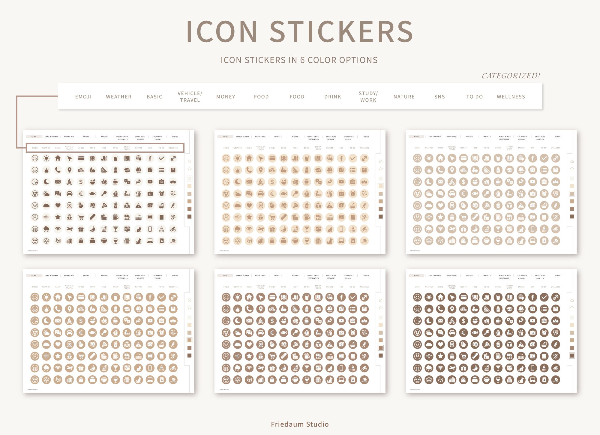 Digital Stickers Set Brown Edition Digital Planner Stickerbook for ...