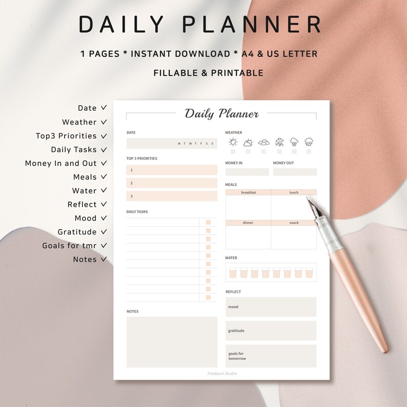 DAILY PLANNER Printable to Do List Printable Meal Planner - Etsy
