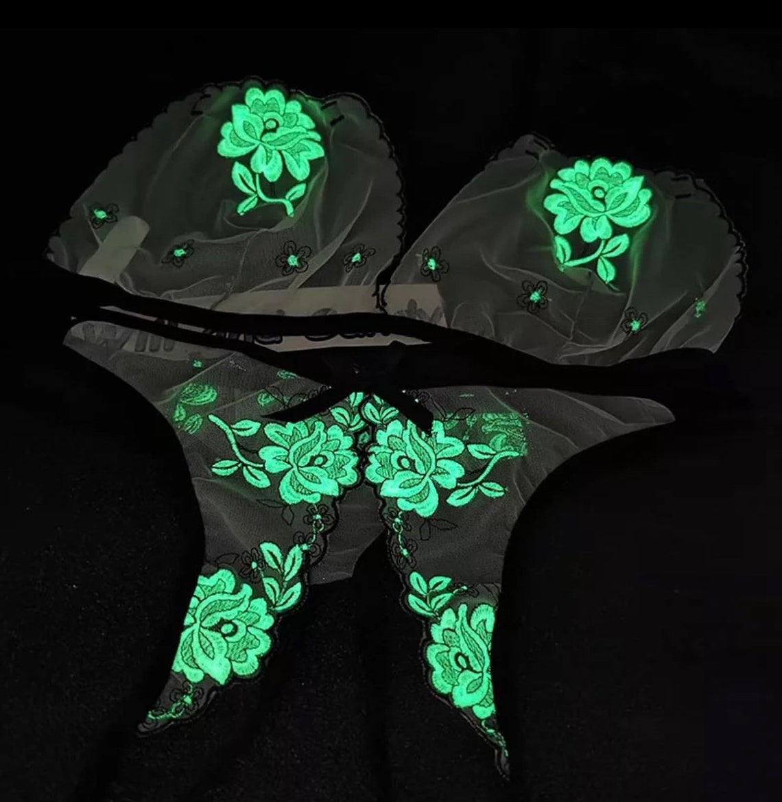 Erotic Crotchless Glow In The Dark Lingerie Set Etsy