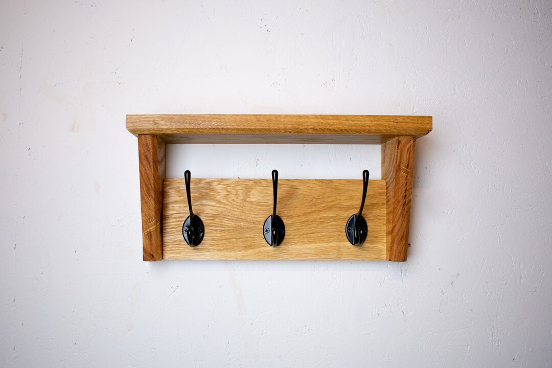 Slim Coat Rack & Narrow Shelf, Solid Oak, Sizes From 30cm to 120cm - Etsy