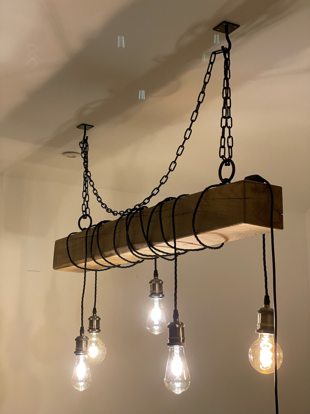 Hanging Beam Ceiling Light - Solid Oak - Etsy