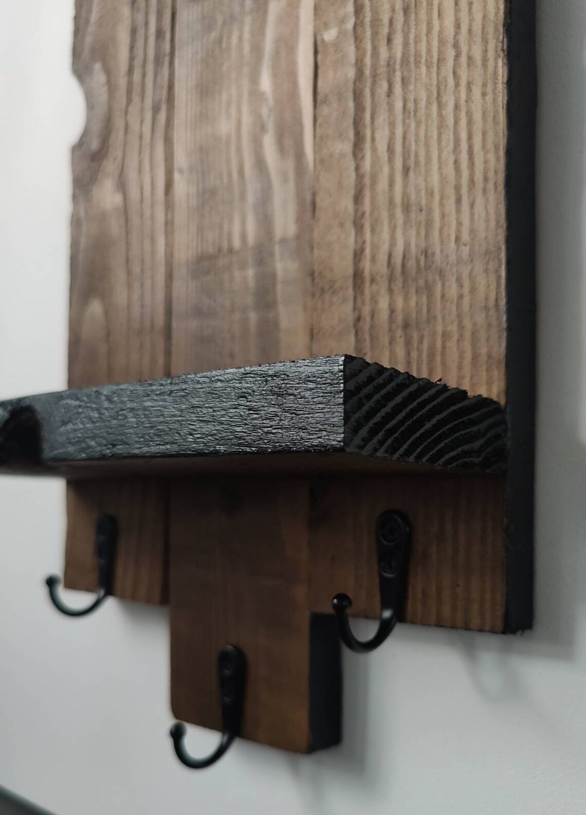 3 Hook Wooden Wall Shelf - Etsy