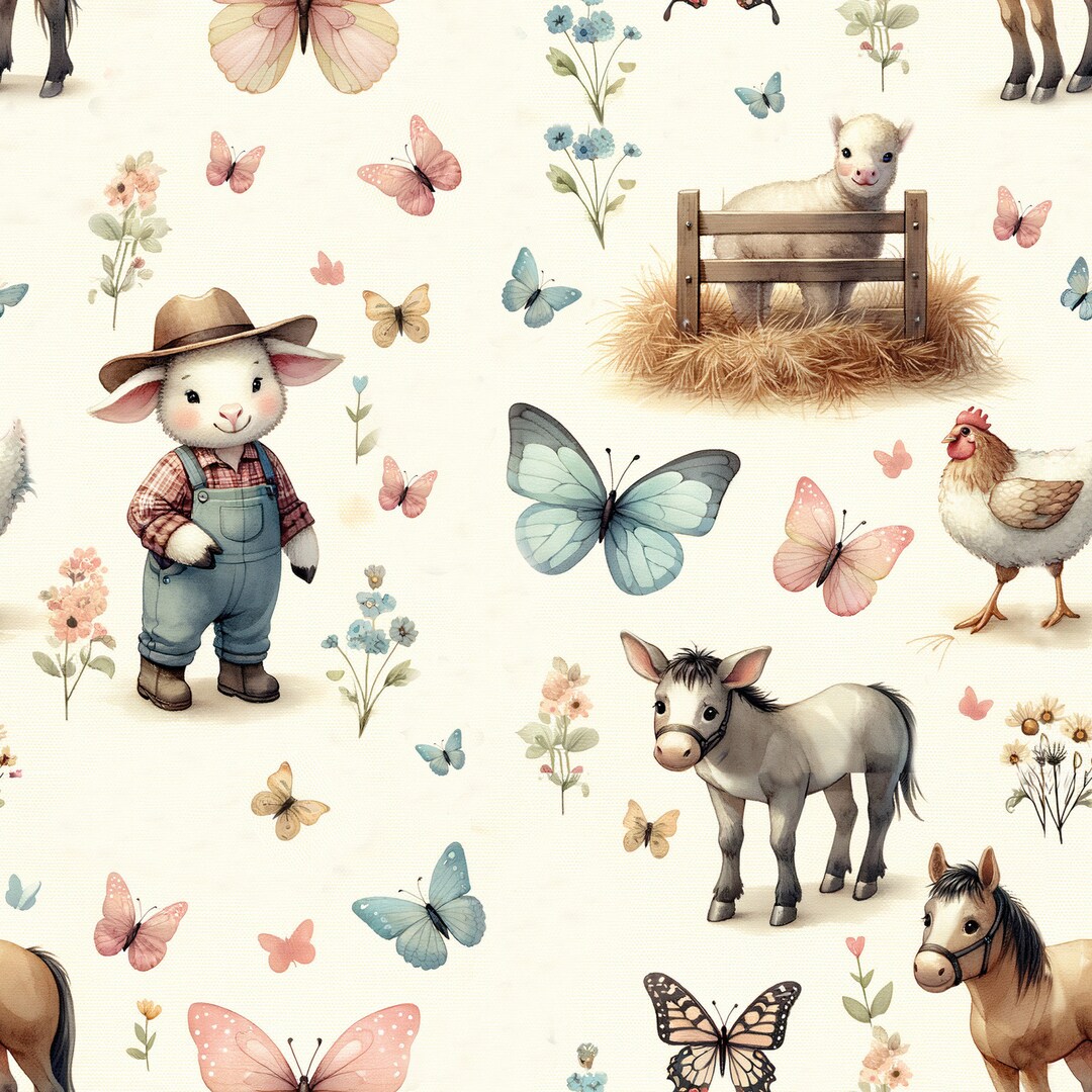 Farm Animals Organic Cotton Fabric, 4 Way Stretch Fabric, Colourful ...