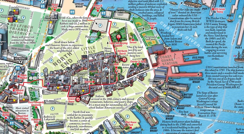 Boston Historic Illustrated Map (folded) - Etsy