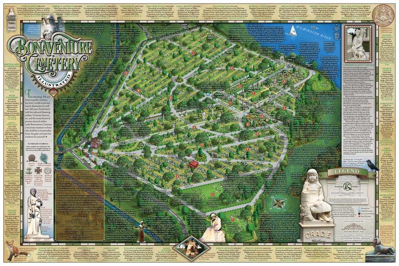 Bonaventure Cemetery Illustrated Map folded - Etsy