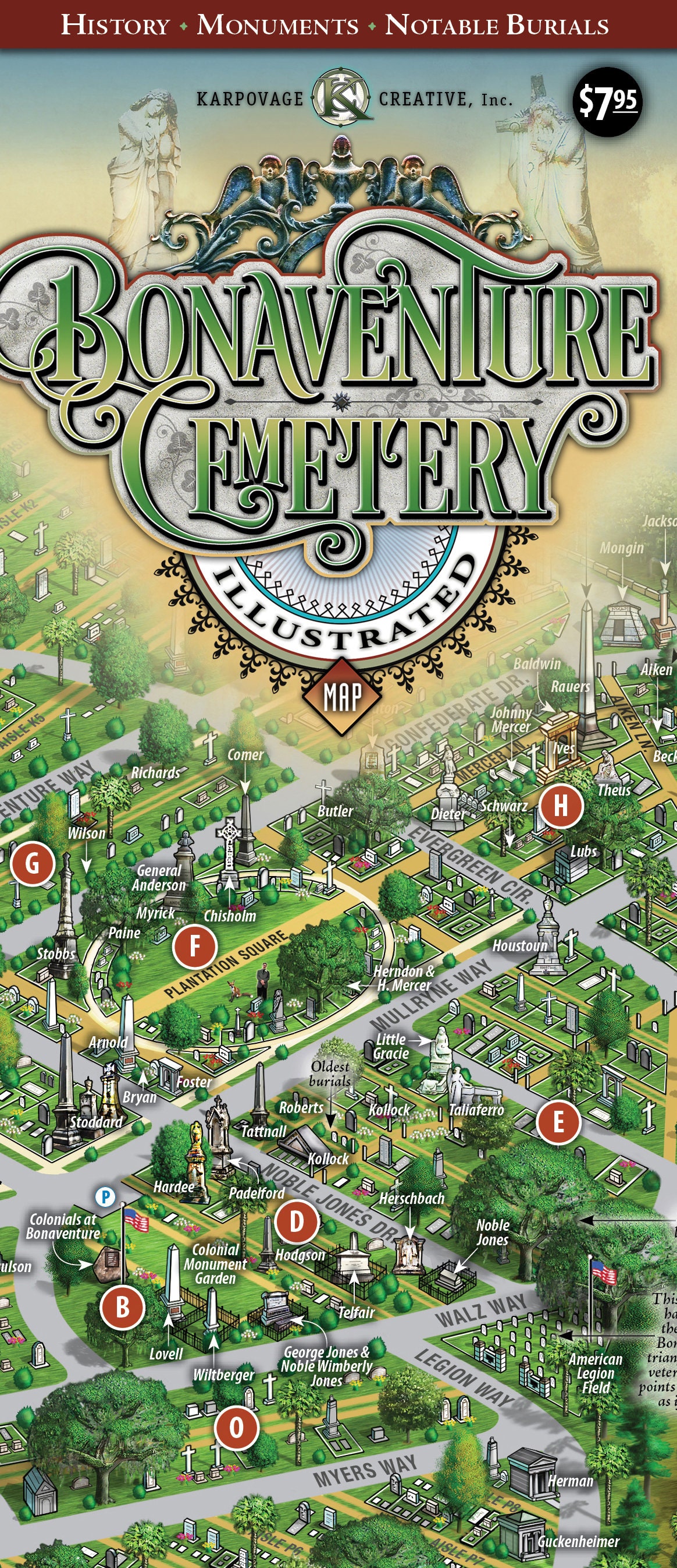 Bonaventure Cemetery Illustrated Map folded | Etsy