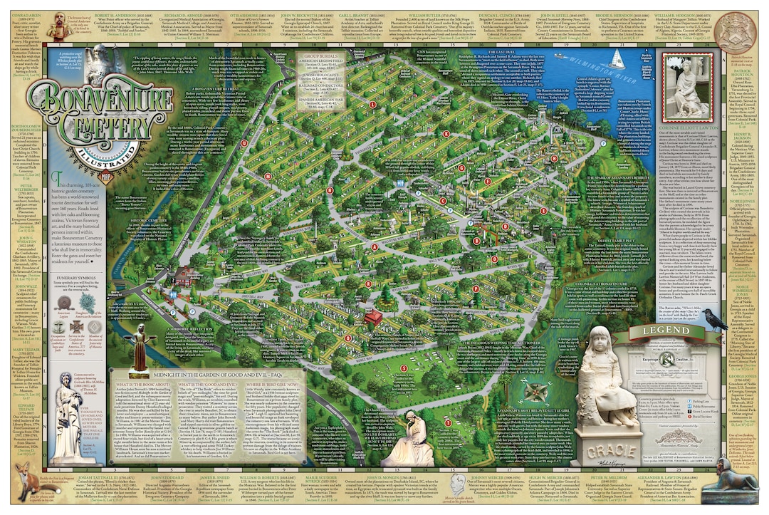 Bonaventure Cemetery Illustrated Map (folded) - Etsy
