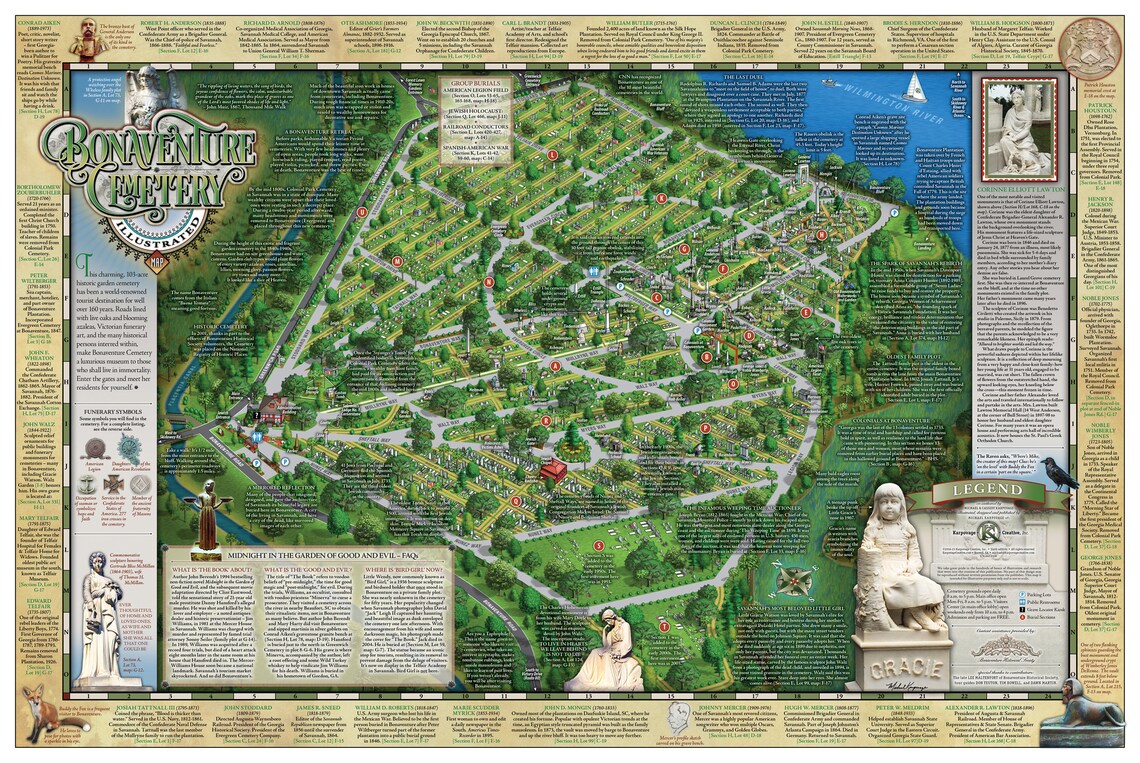 Bonaventure Cemetery Illustrated Map folded - Etsy