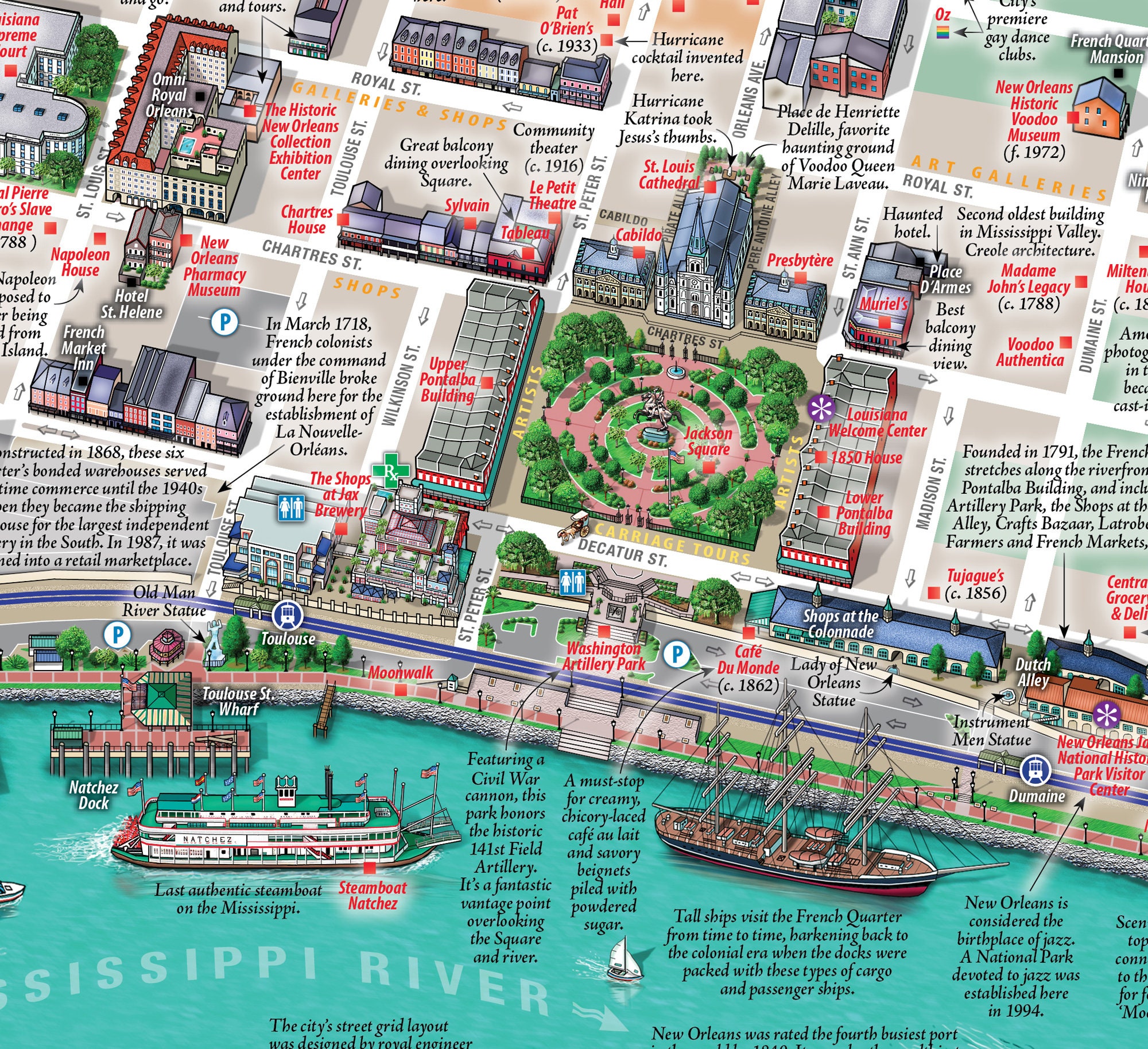 New Orleans French Quarter Illustrated Map (folded) - Etsy