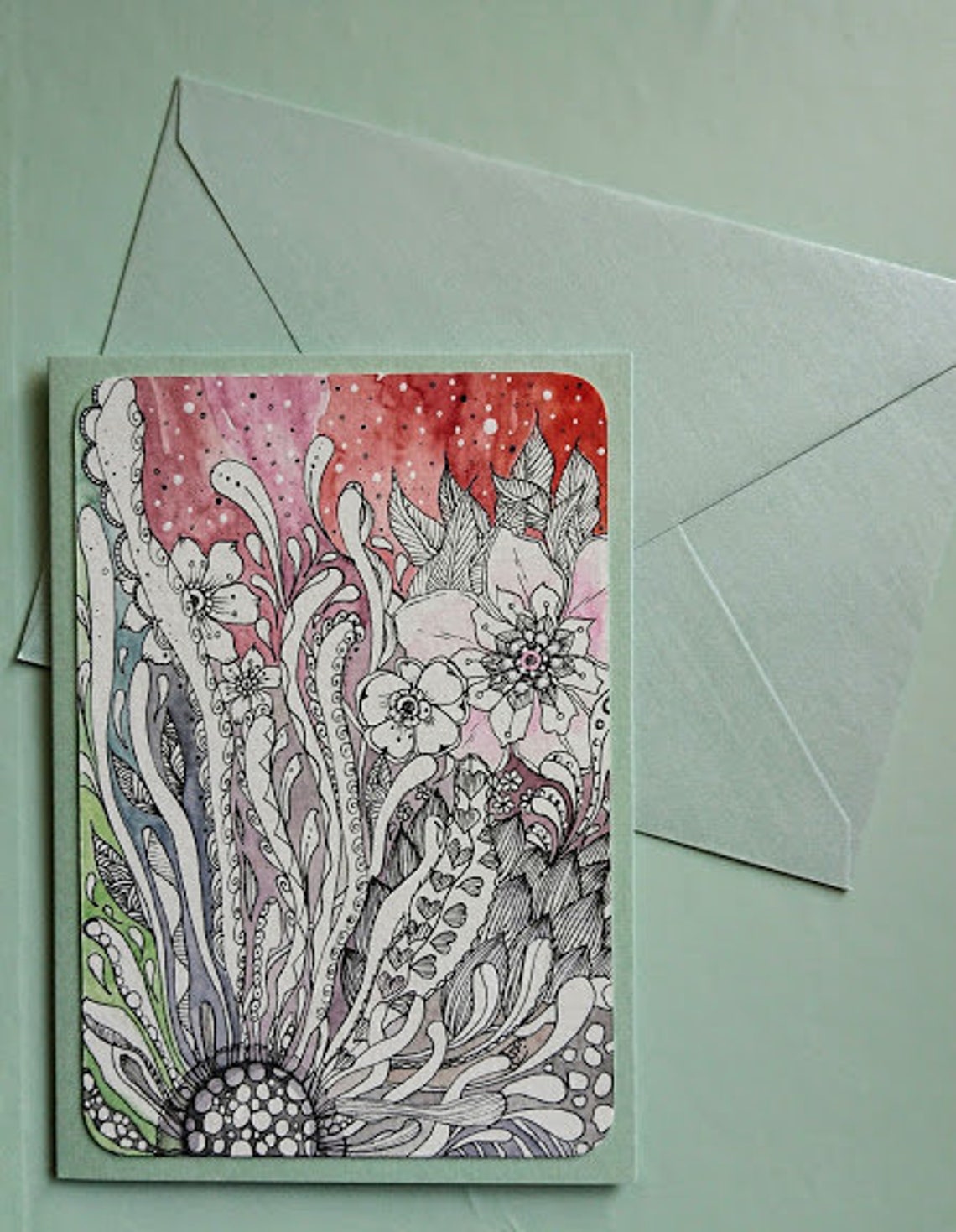 Original watercolour fineliner postcard no print Flowers | Etsy