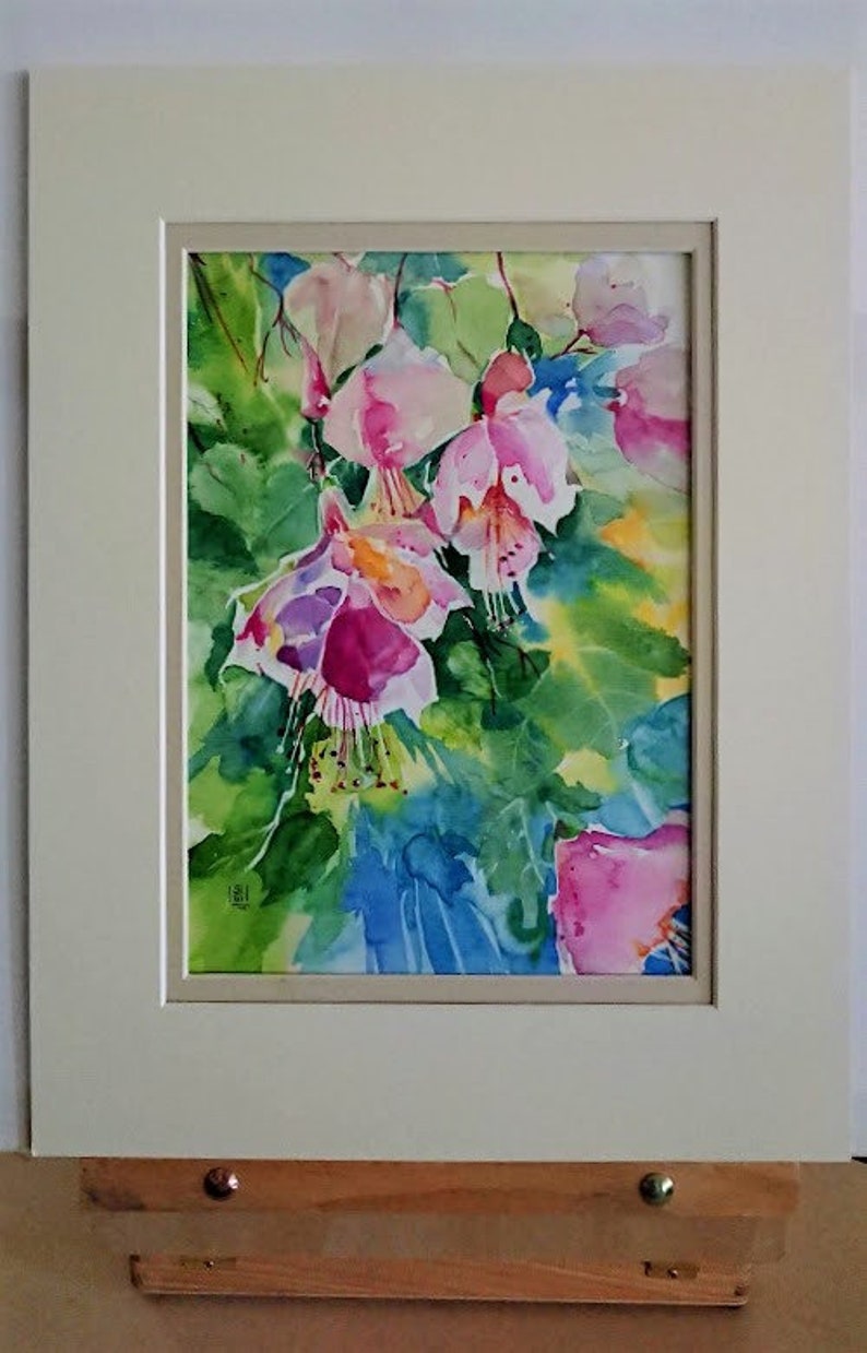 Original Aquarell Blumen, Geranien, Frühling, Sommer, Hochformat 21x28 cm auf 300g , Canson ...