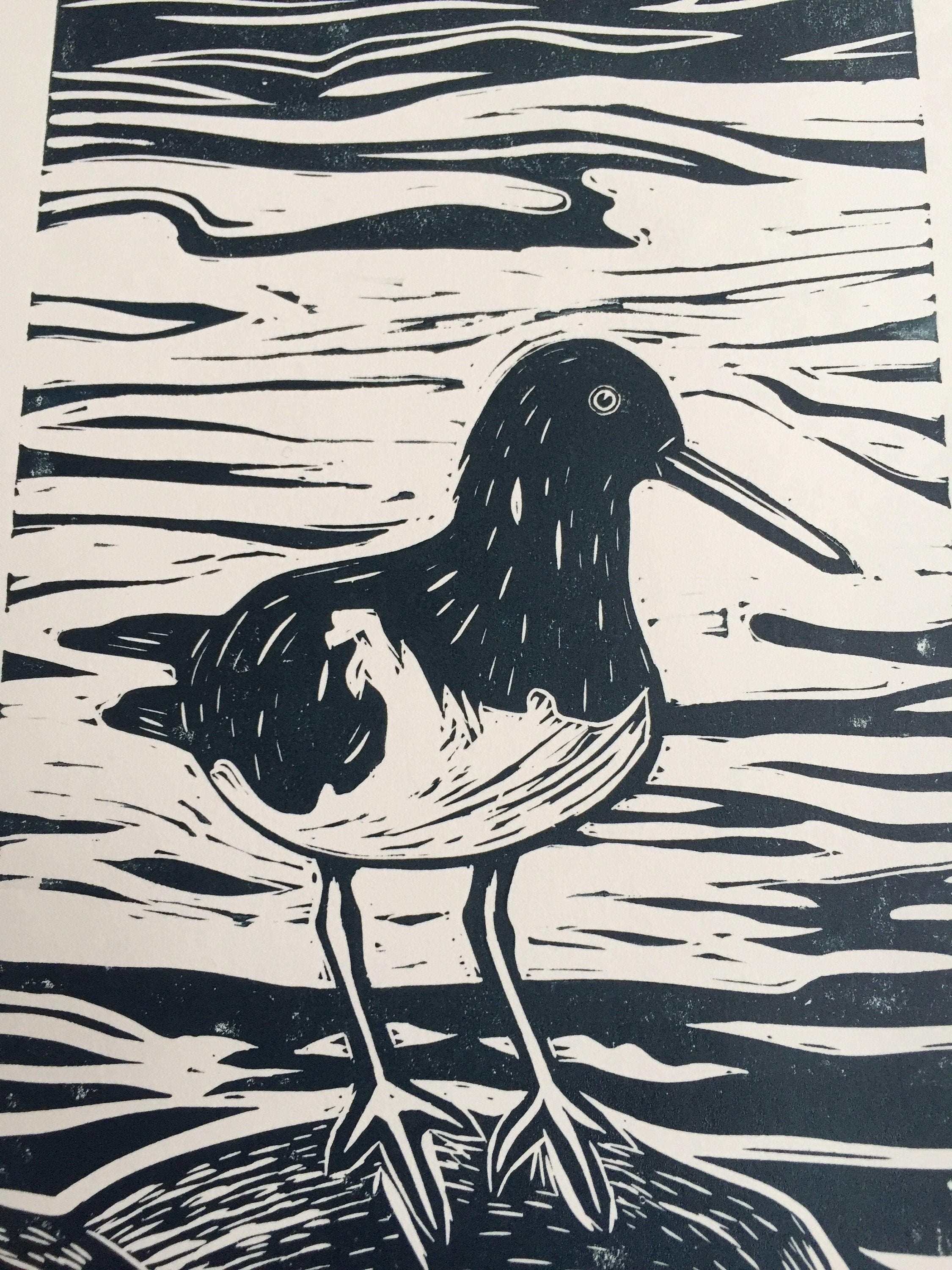 Original linocut print of oyster catcher and lighthouse. Bird | Etsy
