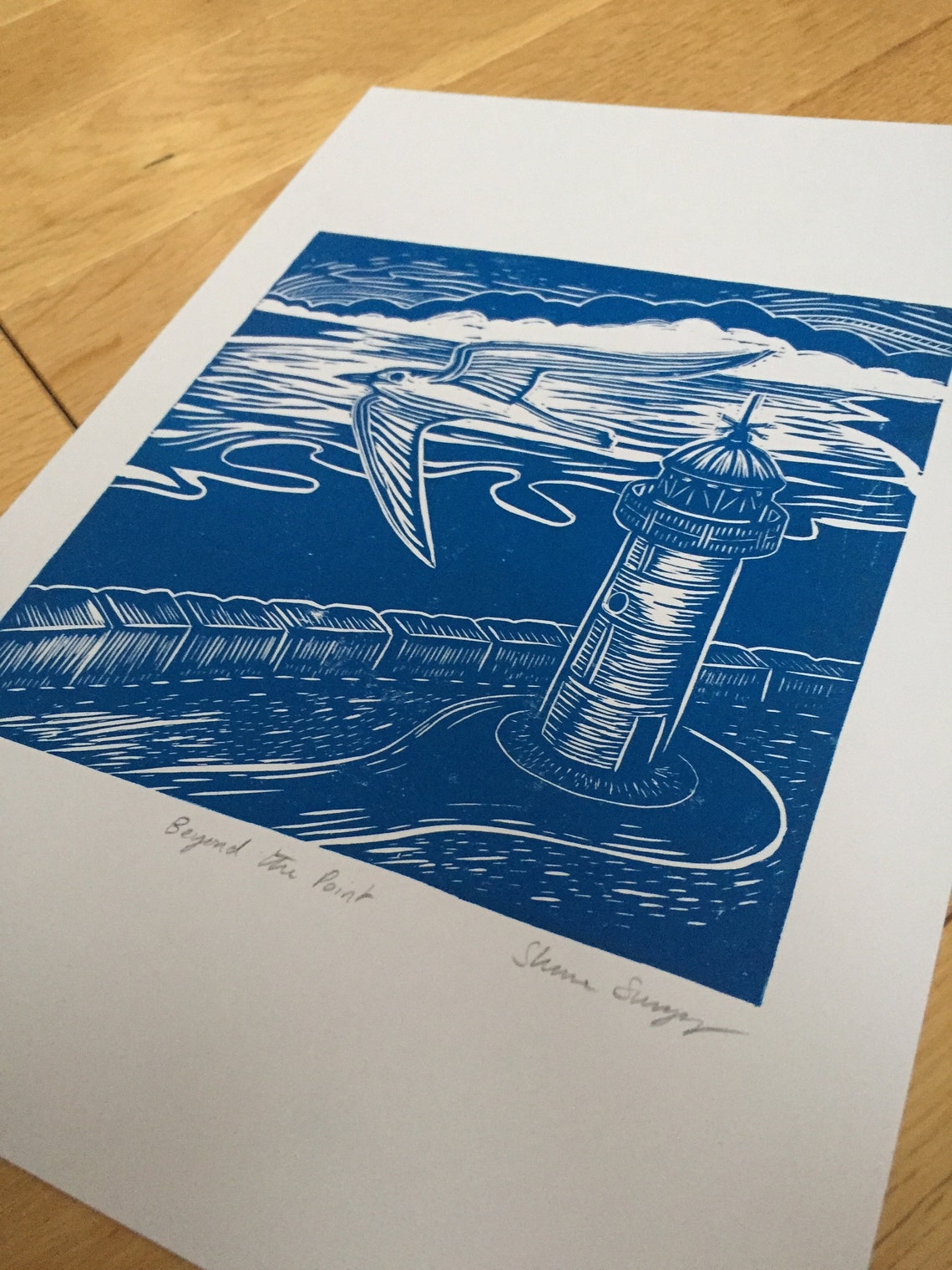 Original Linocut Print of Seagull and Lighthouse. Bird Art - Etsy UK