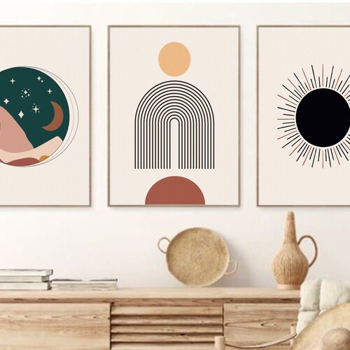 Navy Blue Mid Century Modern Geometric Art Set of 3 Prints | Etsy