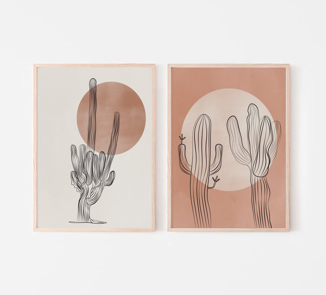 Cactus Print Set of 2 / Desert Wall Art Set of 2 / Neutral Mid Century ...