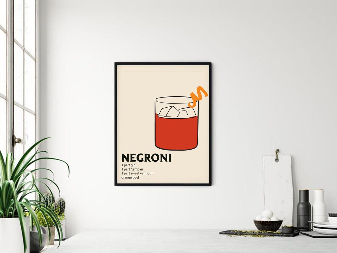 Negroni Poster Cocktail Recipe Wall Art Bar Sign Decor Gin - Etsy Canada