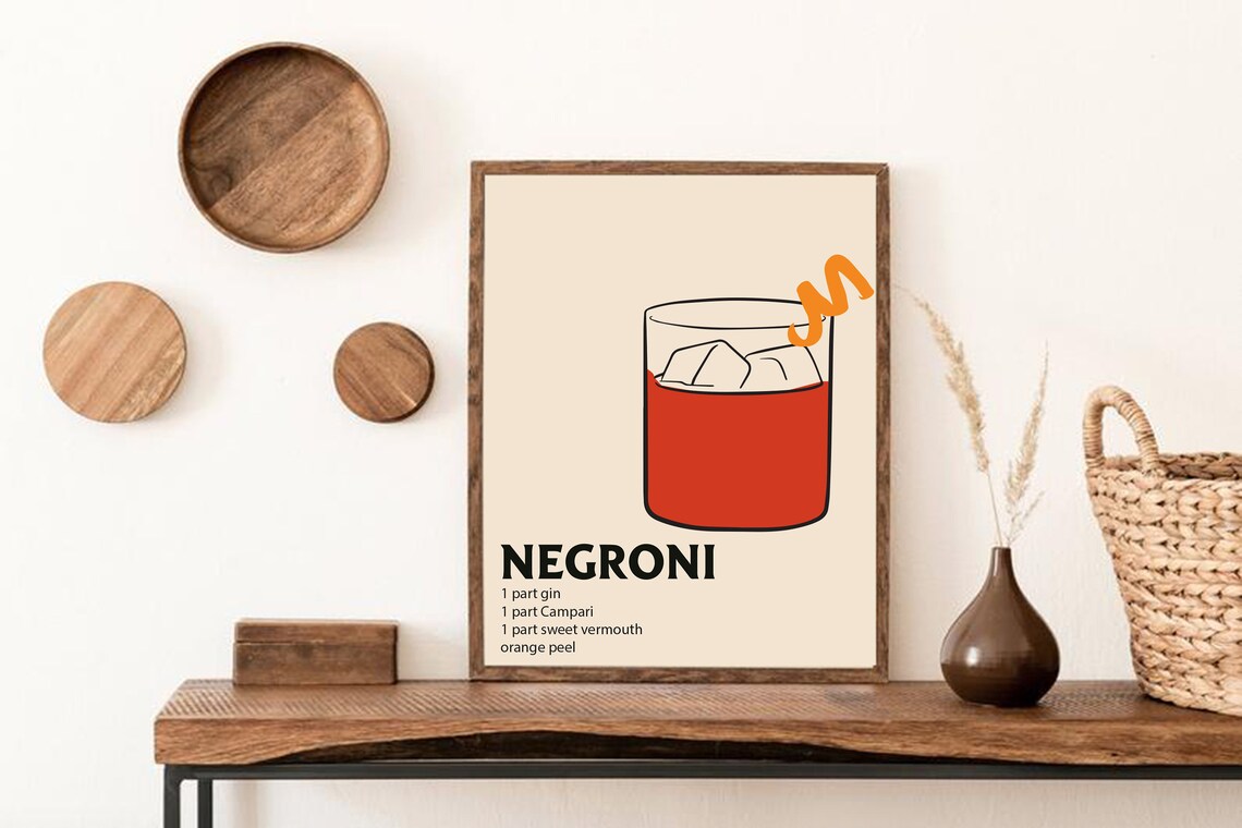 Negroni Poster Cocktail Recipe Wall Art Bar Sign Decor Gin - Etsy Canada