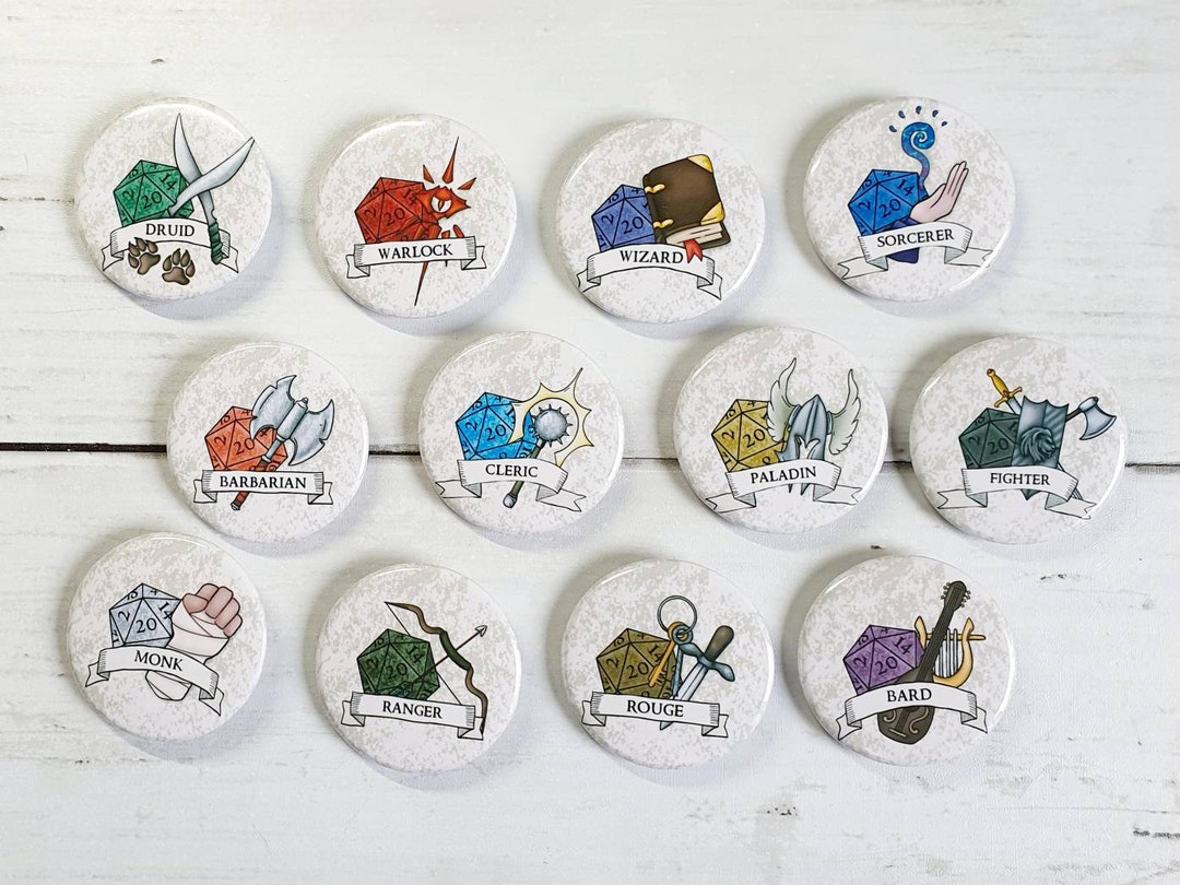 Dnd Class Badge Illustration Pin Badge Dungeon and Dragons - Etsy