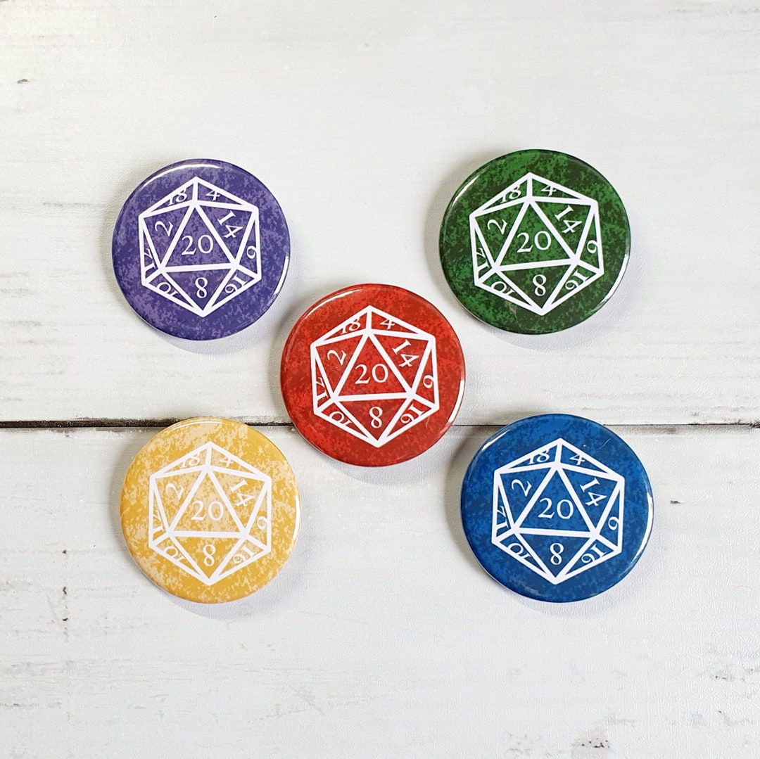 D20 Dice Badge Illustration Pin Badge Dnd Dungeon and Dragons RPG Bag ...