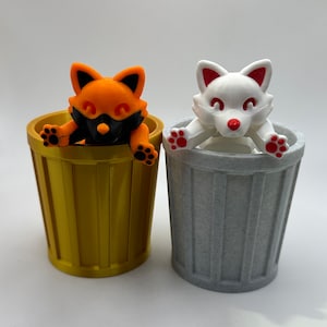 Articulated Fox Figurine 3D Printed, Optional Trash Can, Cute Detailed ...