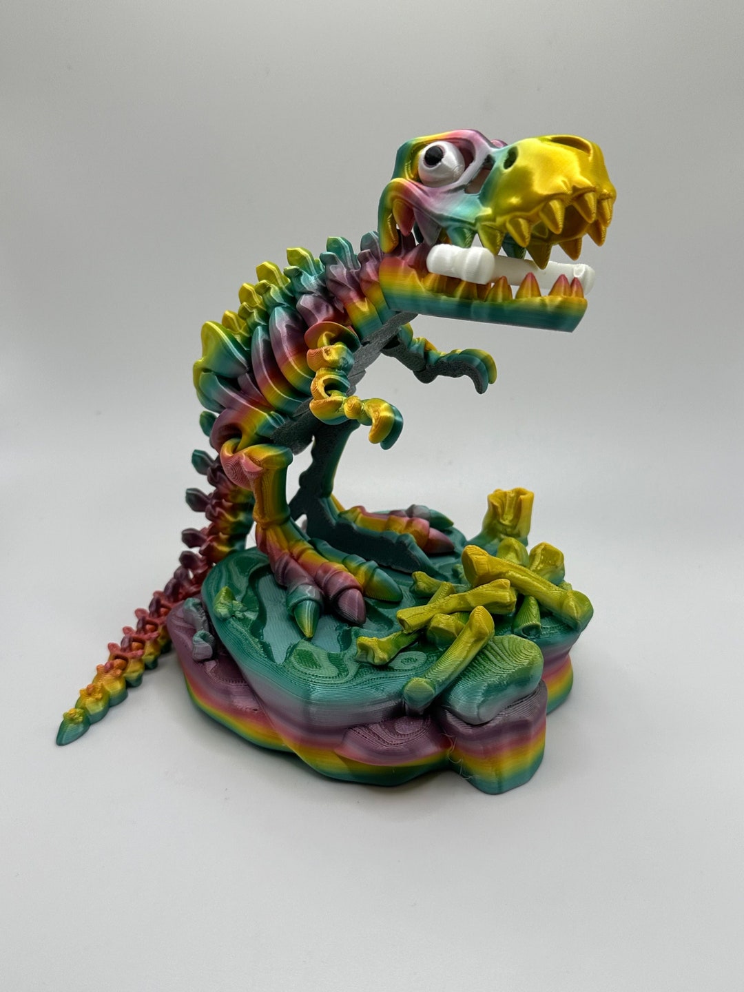 Articulated T-rex Figurine With Bone and Stand 3D Printed, Home Desk or ...