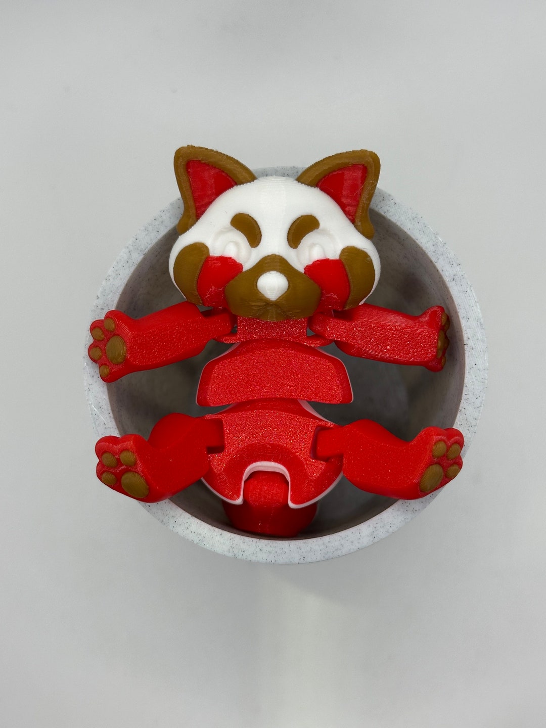 Articulated Red Panda Figurine, Optional Marble Style Trash Can, Cute ...
