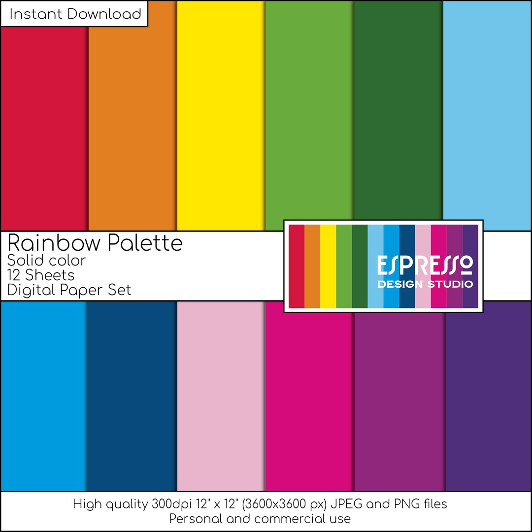 Digital Paper Solid Color Rainbow Palette Instant Download Personal or ...