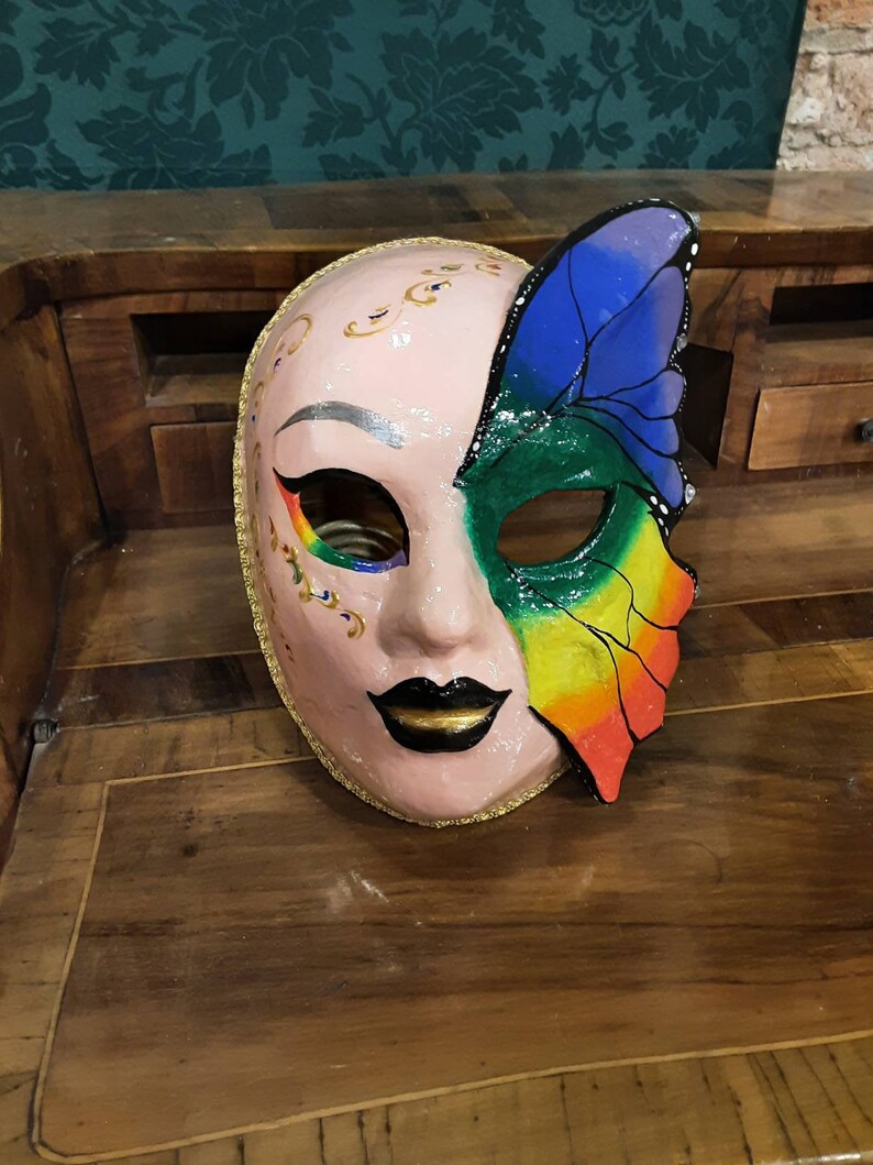 Butterfly Venetian Mask Full Face Butterfly in Papier-mâché and Hand ...