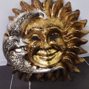 Sun Moon Venetian Papier-mâché Mask, Hand-made, Medium Size and Hand ...