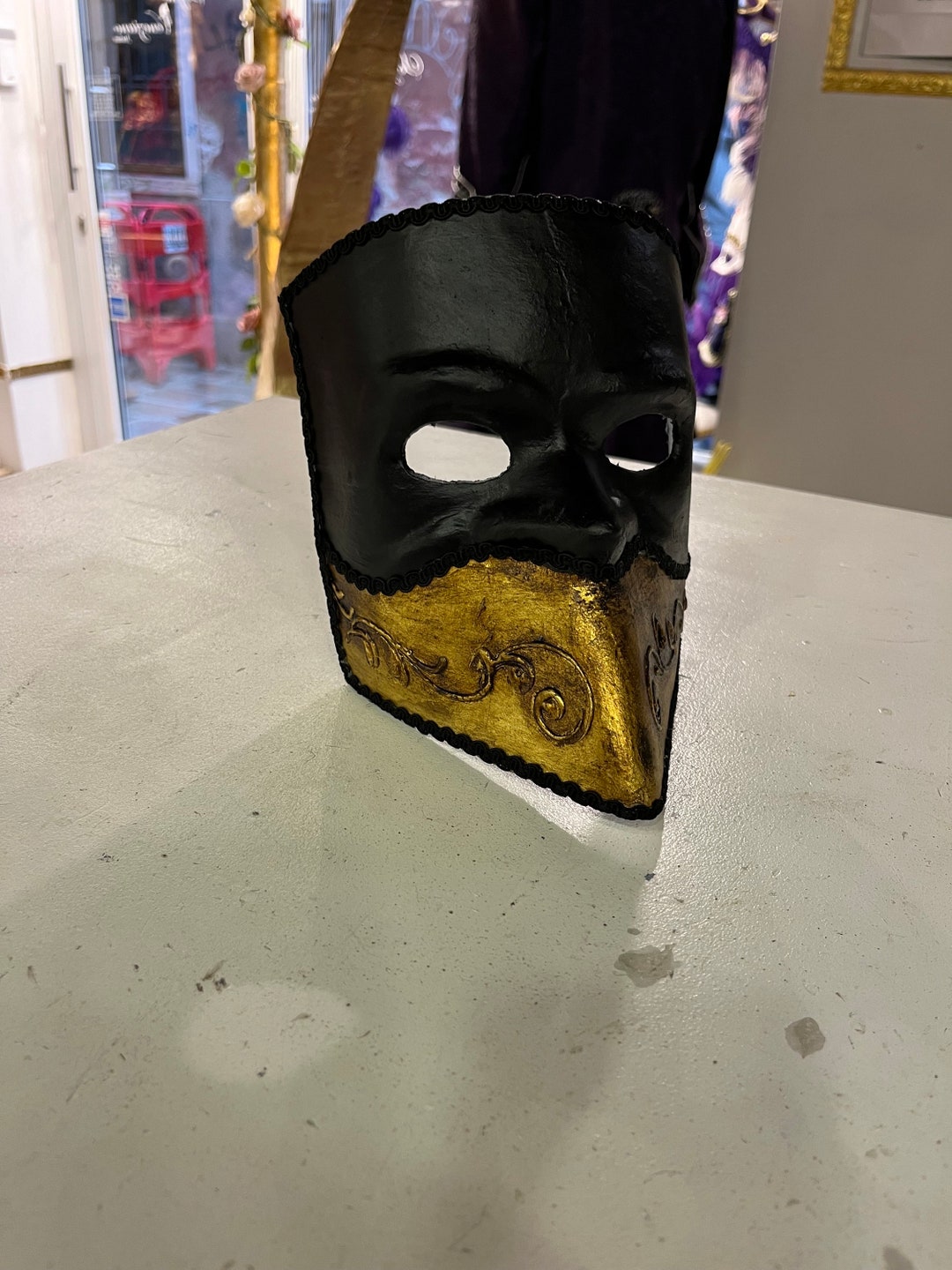 Bauta Mask in Typical Venetian Papier-mâché Gold Leaf With Silver Leaf ...