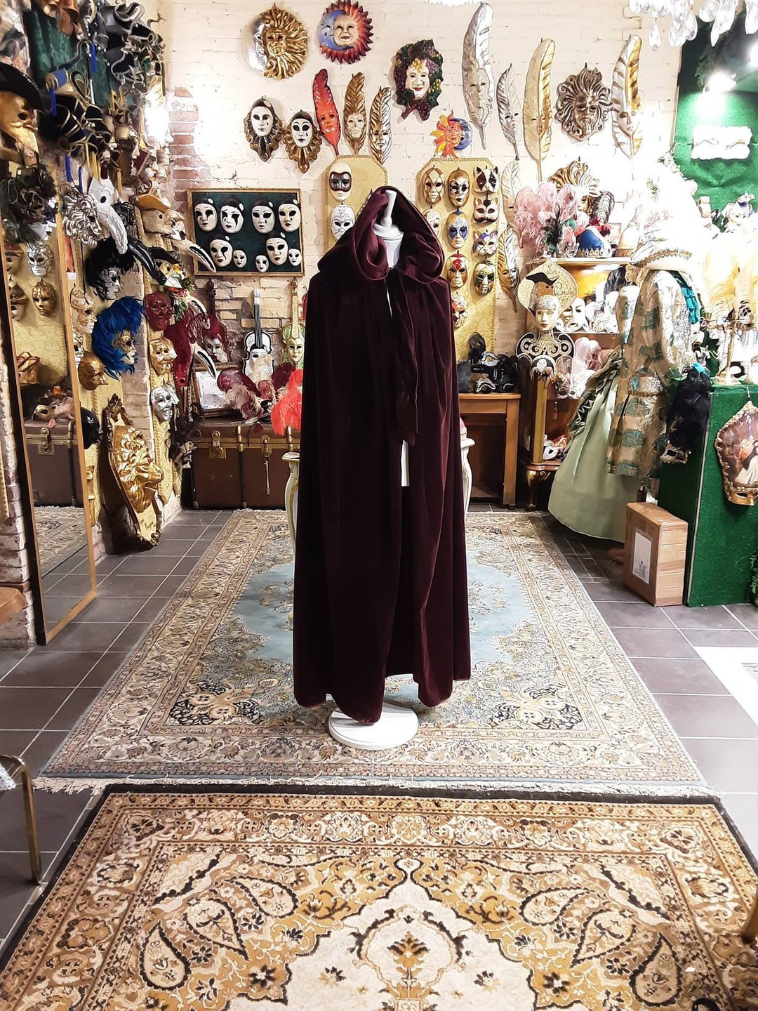 Original Venetian Cloak With Handmade Hood, Burgundy Red Color, Hand ...