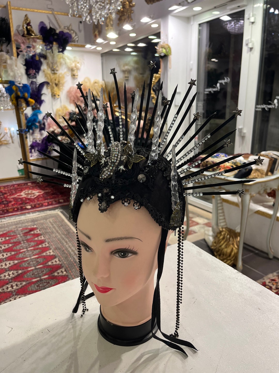 Scenic Venetian Gothic Crown, Original Papier-mâché Mask, Head Piece ...