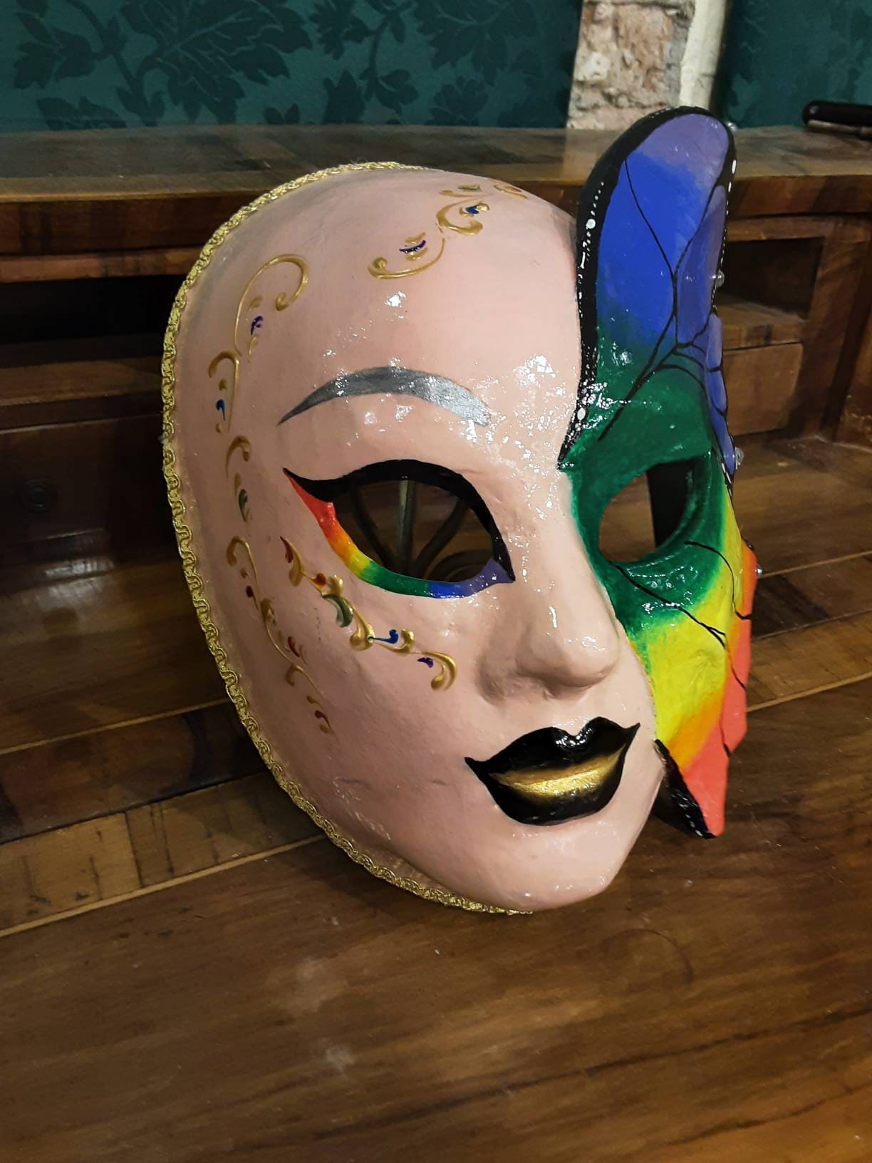 Butterfly Venetian Mask Full Face Butterfly in Papier-mâché and Hand ...