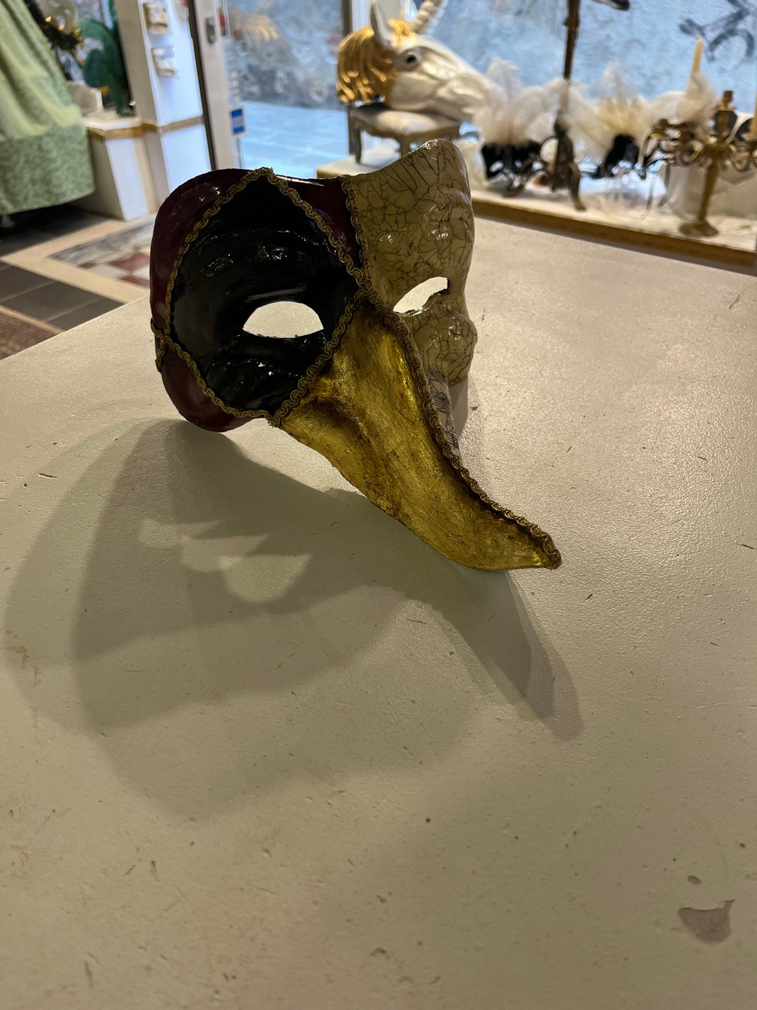 Venetian Zanni Nose Mask in Papier-mâché, Handmade With Silver Leaf ...